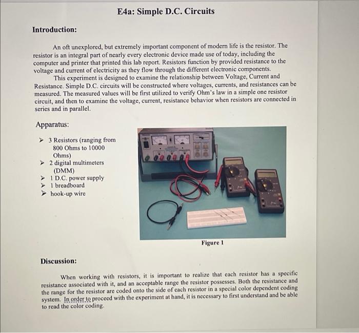 Solved E4a: Simple D.C. Circuits Introduction: An oft | Chegg.com