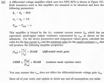 Solved A differential voltage amplifier which uses two NPN | Chegg.com
