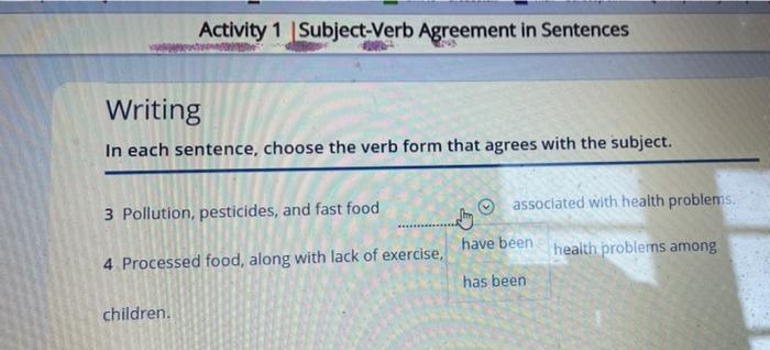 Solved Activity 1 Subject-Verb Agreement in Sentences | Chegg.com