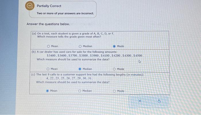 Solved Partially Correct Two or more of your answers are | Chegg.com