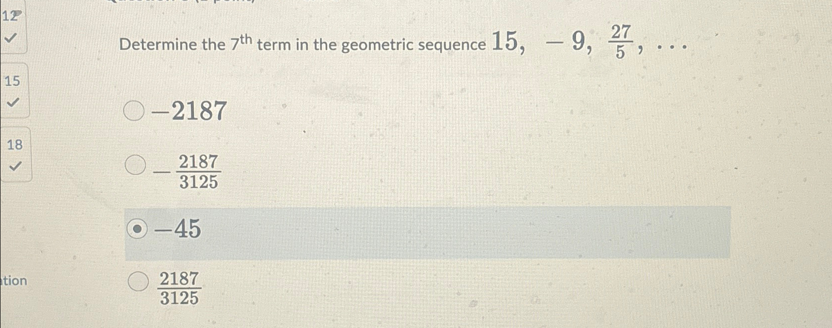 Solved Determine the 7th ﻿term in the geometric sequence | Chegg.com