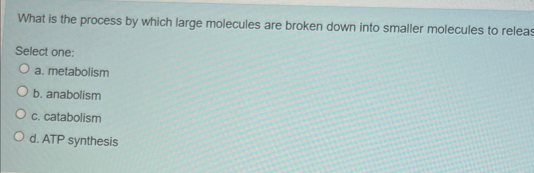 Solved What is the process by which large molecules are | Chegg.com