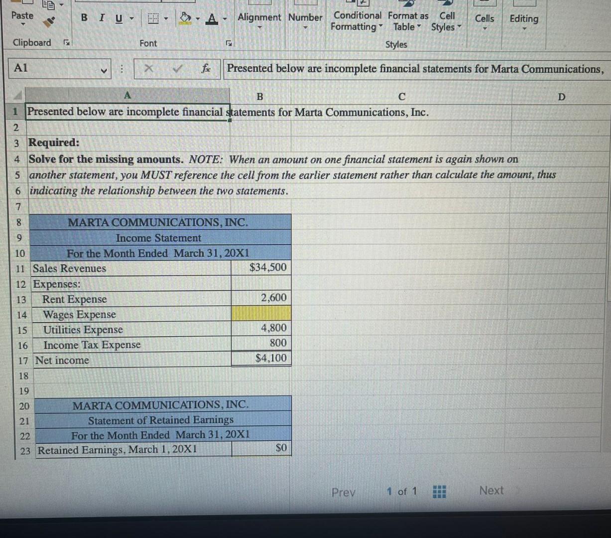 Solved Paste BIU Y >>-A Alignment Number Cells Editing | Chegg.com