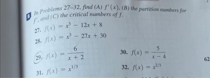 Solved (B) In Problems 27-32, find (A) f′(x),(B) the | Chegg.com