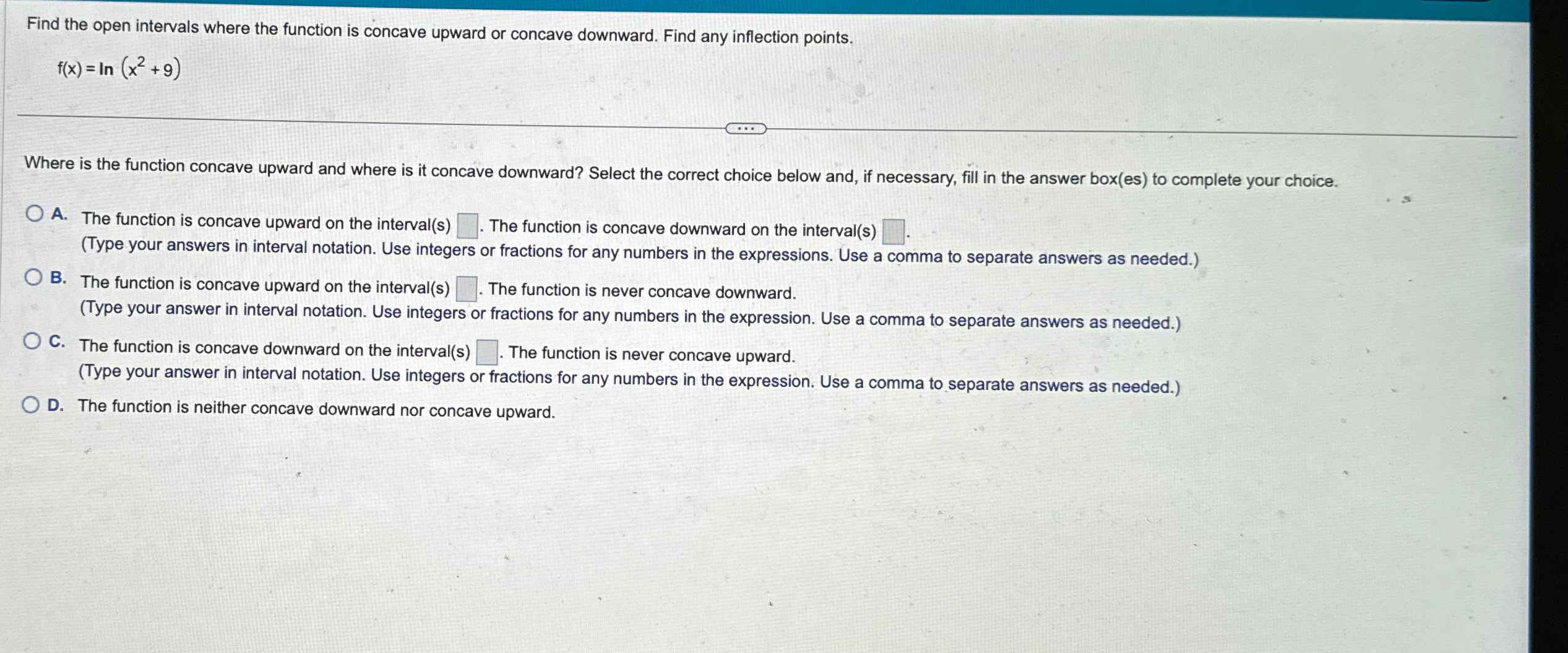 Solved Find the open intervals where the function is concave | Chegg.com
