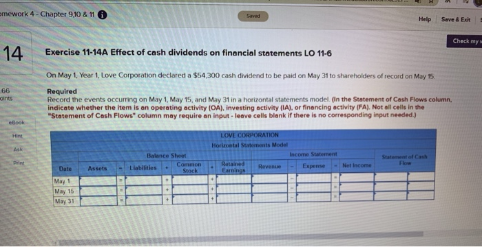 Solved omework 4 - Chapter 9,10 & 11 6 Saved Help Save & | Chegg.com Solved omework 4 - Chapter 9,10 & 11 6 Saved Help Save & | Chegg.com