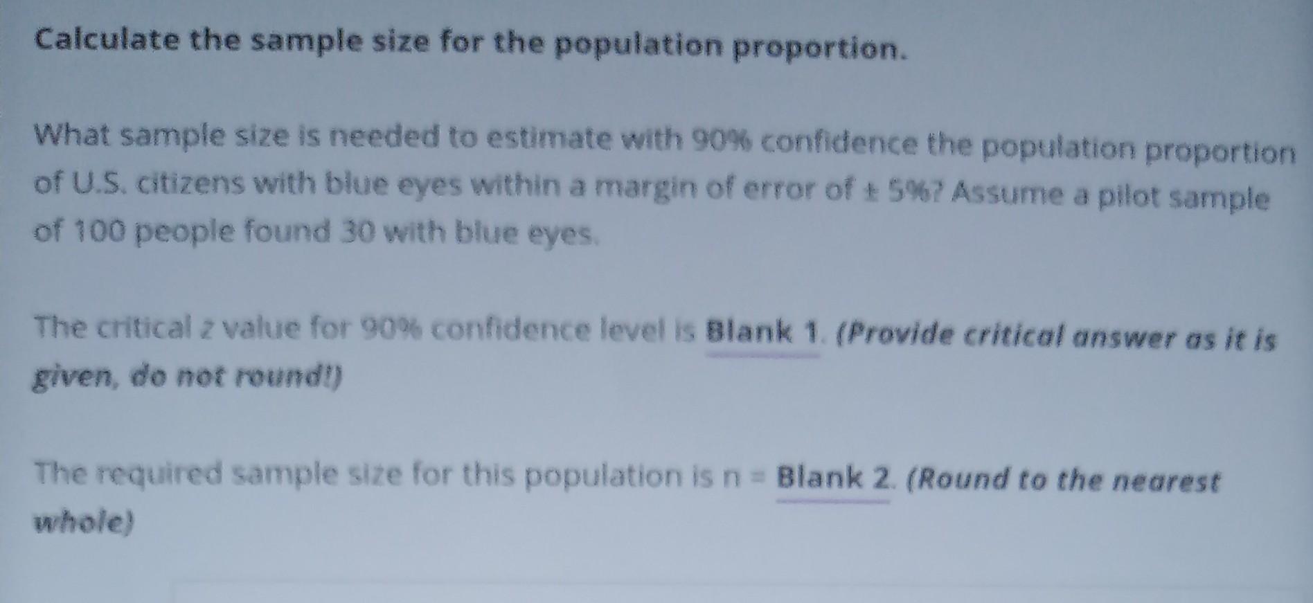 Solved Calculate the sample size for the population | Chegg.com
