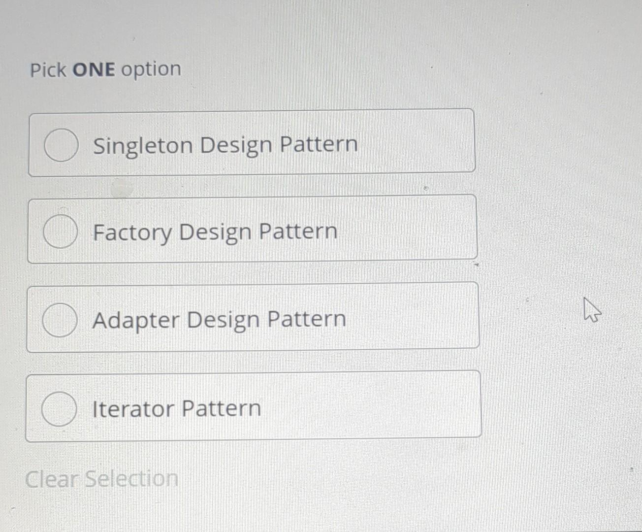 Solved The following code represents which design pattern? | Chegg.com