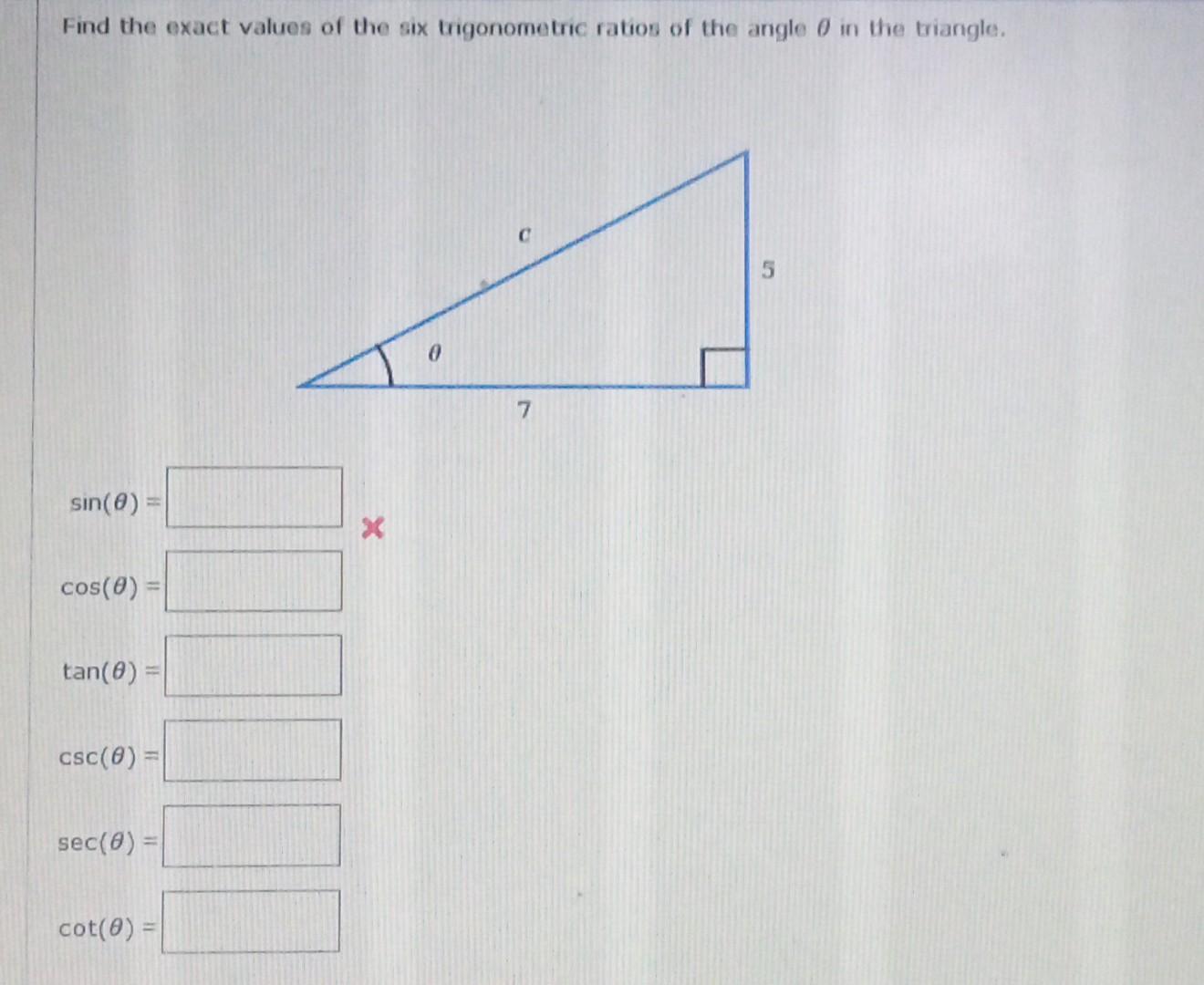 Solved Find the exact values of the six trigonometric ratios | Chegg.com