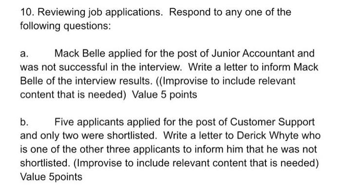 10. Reviewing job applications. Respond to any one of | Chegg.com