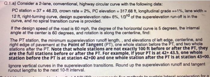Q.1.a) Consider a 2-lane, conventional highway | Chegg.com