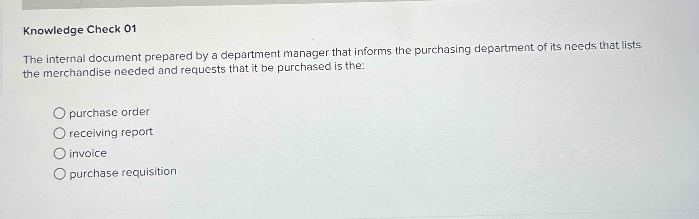 Solved Knowledge Check 01The internal document prepared by a | Chegg.com