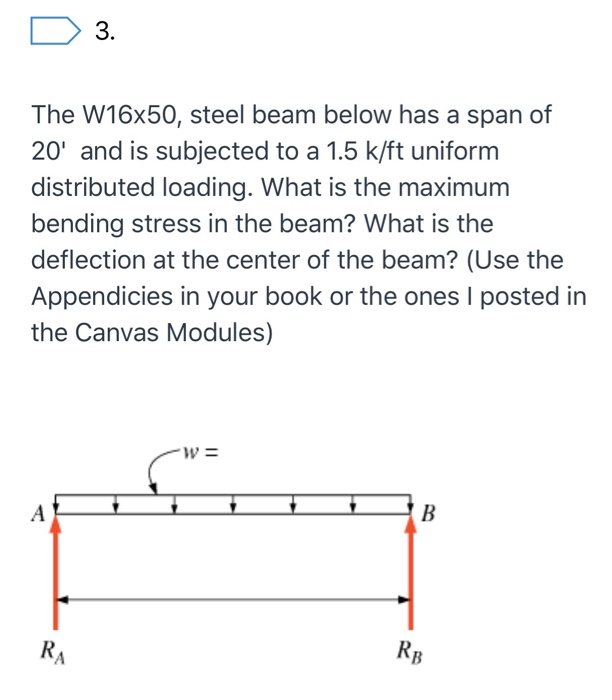 Solved D 3. The W16x50, steel beam below has a span of 20' | Chegg.com