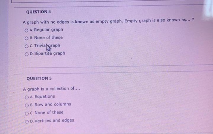 Solved QUESTION 4 A graph with no edges is known as empty | Chegg.com