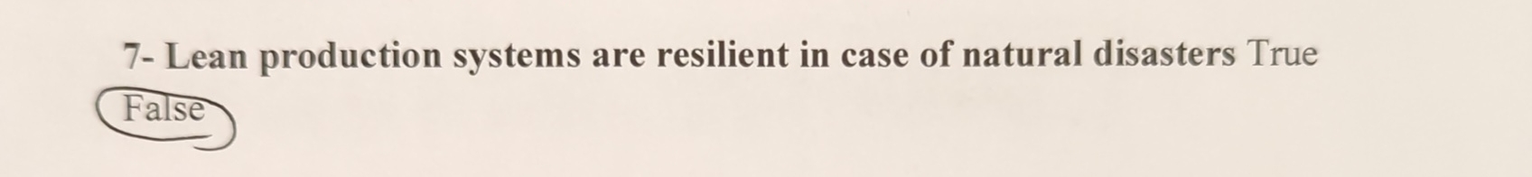 Solved 7- ﻿Lean production systems are resilient in case of | Chegg.com