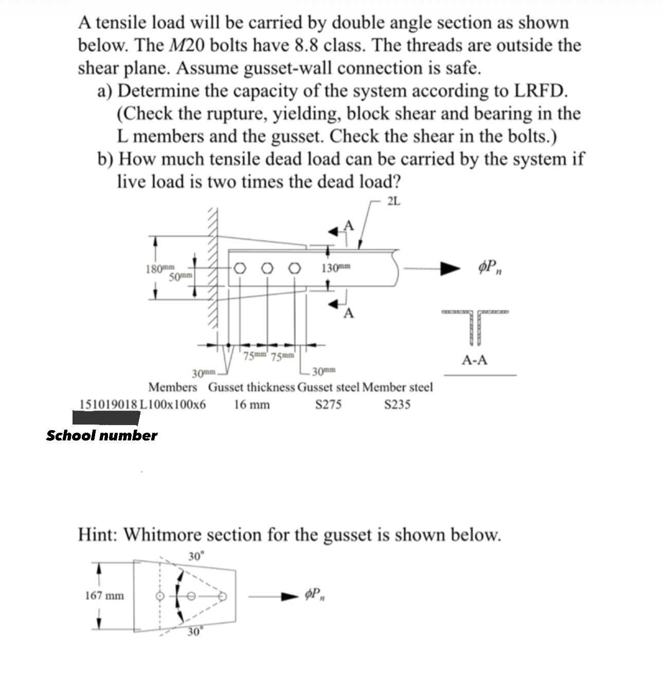 Solved A tensile load will be carried by double angle | Chegg.com
