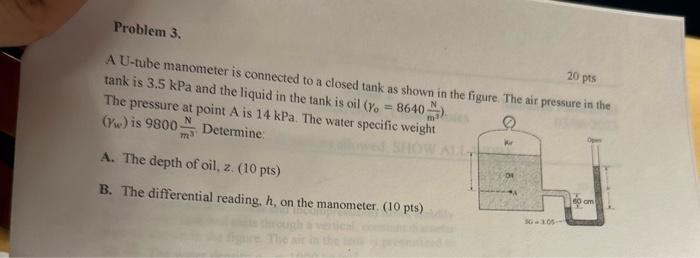 Solved A U-tube manometer is connected to a closed tank as | Chegg.com