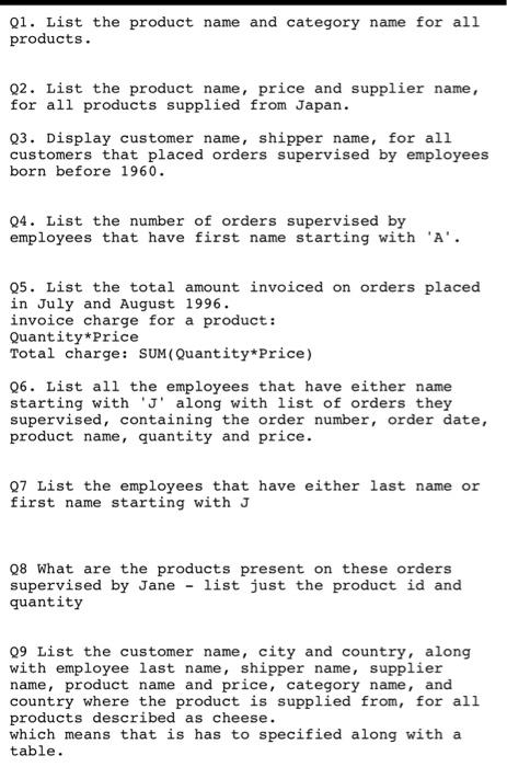 Solved Q1. List the product name and category name for all | Chegg.com