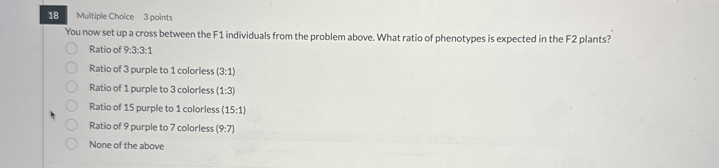 Solved Multiple Choice 3 ﻿pointsYou now set up a cross | Chegg.com