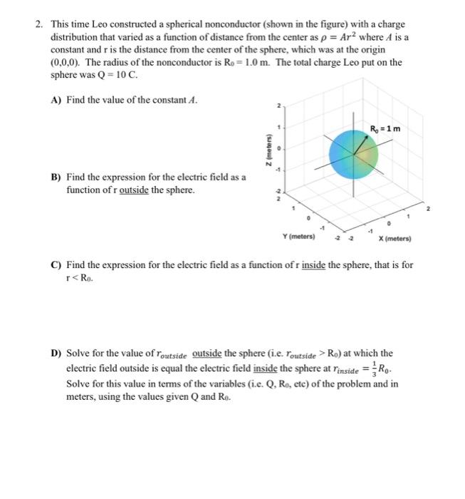 Solved This time Leo constructed a spherical nonconductor | Chegg.com
