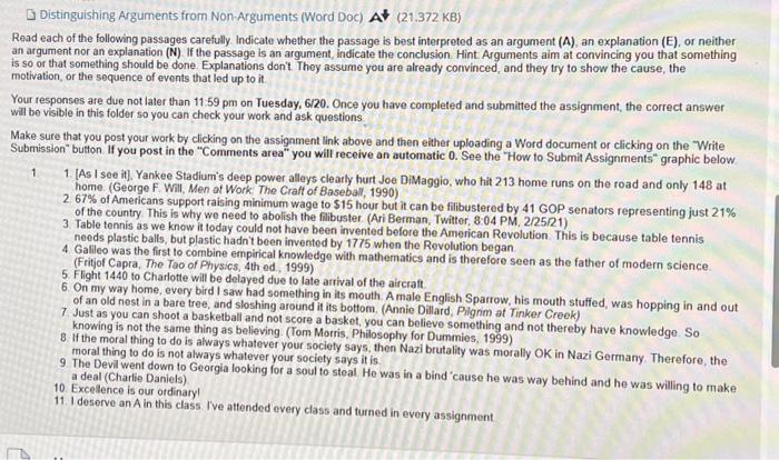 Distinguishing Arguments from Non-Arguments (Word | Chegg.com