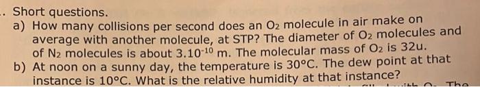 Solved - Short questions. a) How many collisions per second | Chegg.com