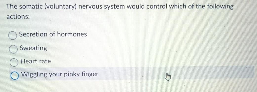 Solved The somatic (voluntary) ﻿nervous system would control | Chegg.com