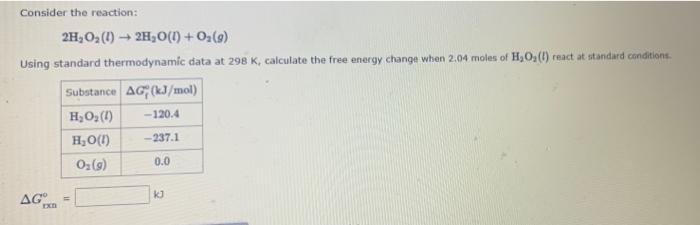 Solved Consider the reaction: 2H2O2(l)→2H2O(l)+O2(g)Scoring: | Chegg.com