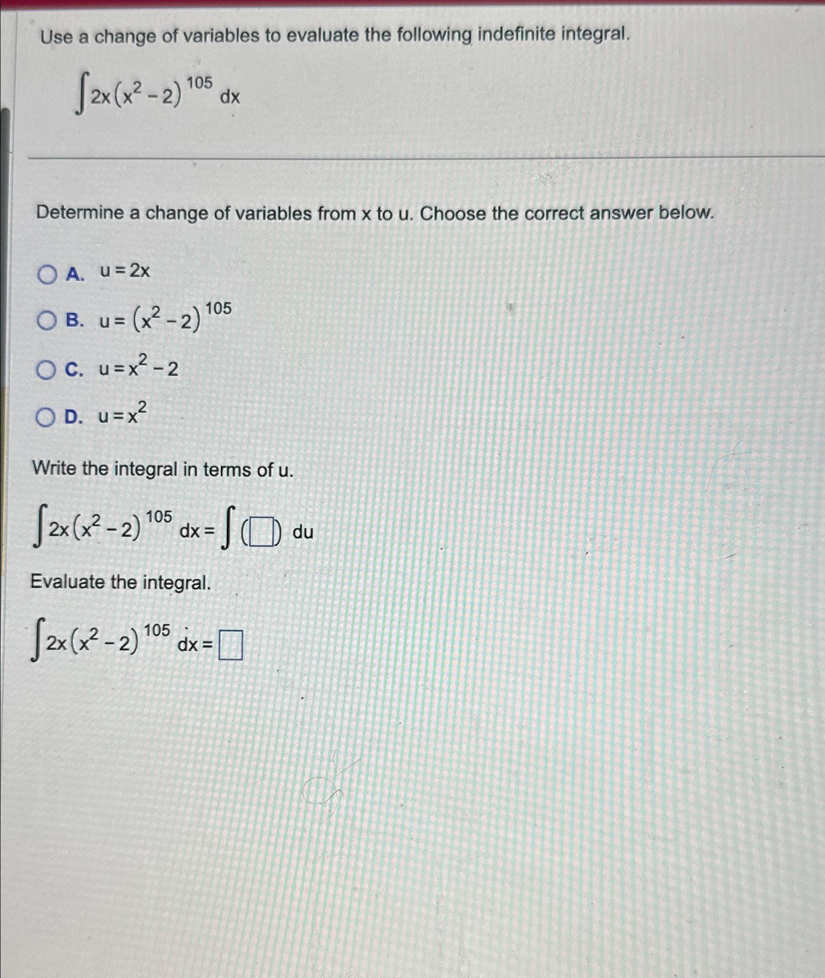 Solved Use a change of variables to evaluate the following | Chegg.com