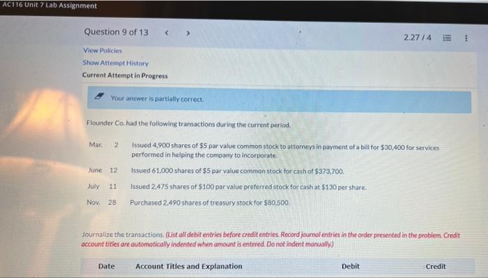 Solved AC116 Unit 7 Lab Assignment Question 9 of 13