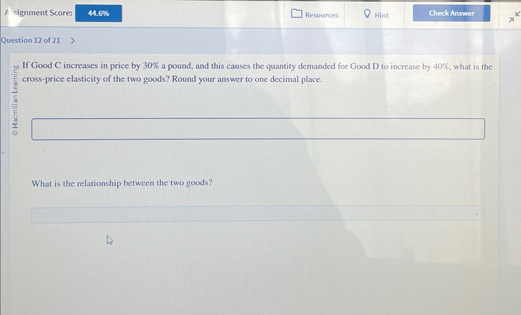 Solved A signment Score:ResourcesHintQuestion 12 ﻿of 21If | Chegg.com