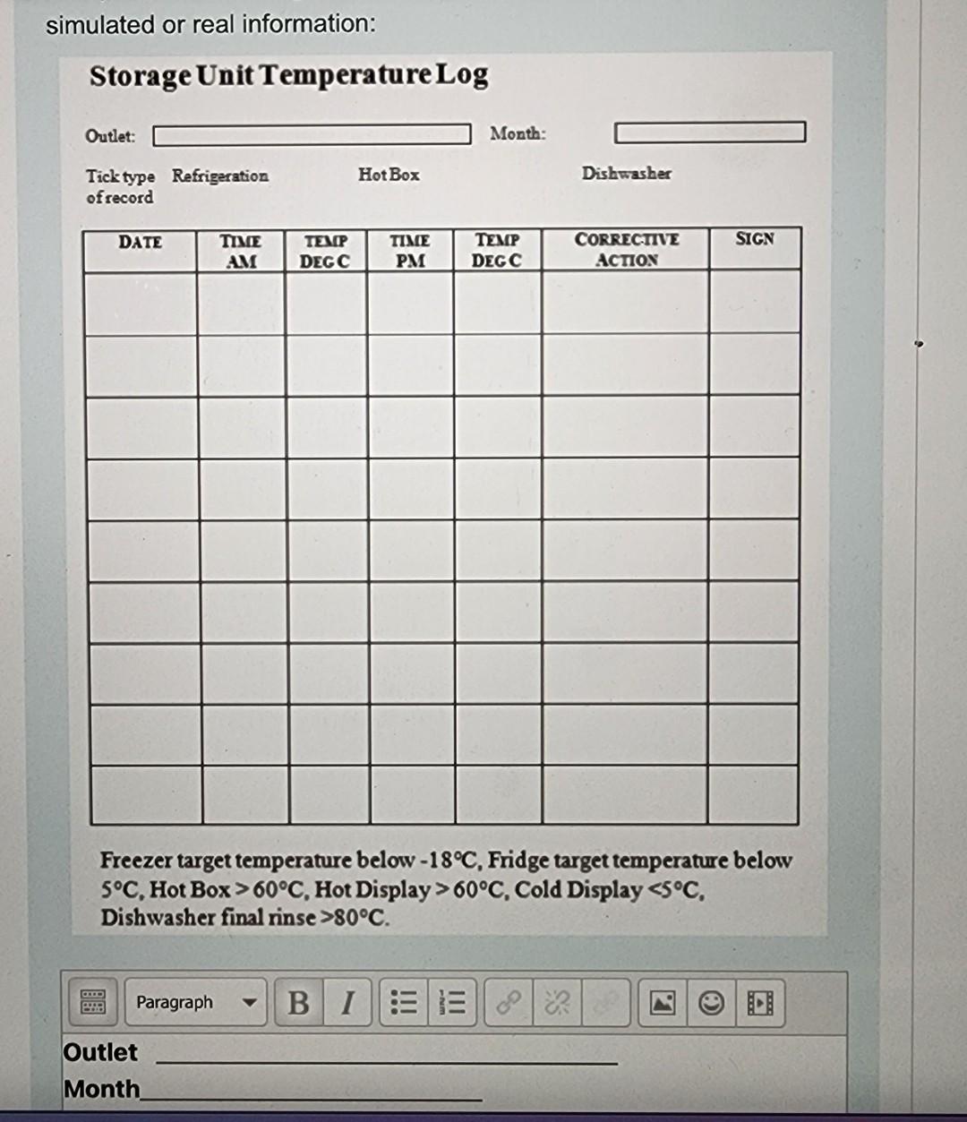Complete the following HACCP document for three days | Chegg.com