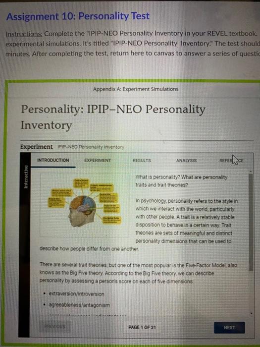 Solved Assignment 10: Personality Test Instructions: | Chegg.com