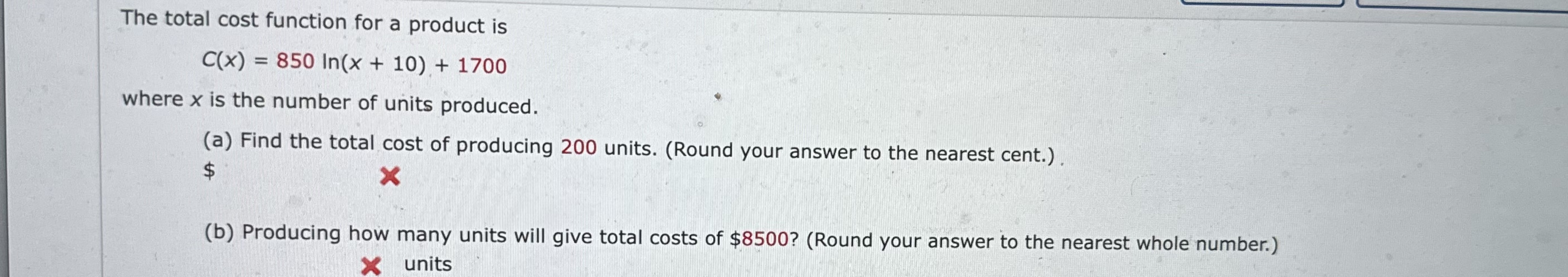Solved The total cost function for a product | Chegg.com