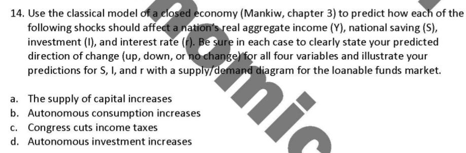 Solved Use the classical model of a closed economy (Mankiw, | Chegg.com