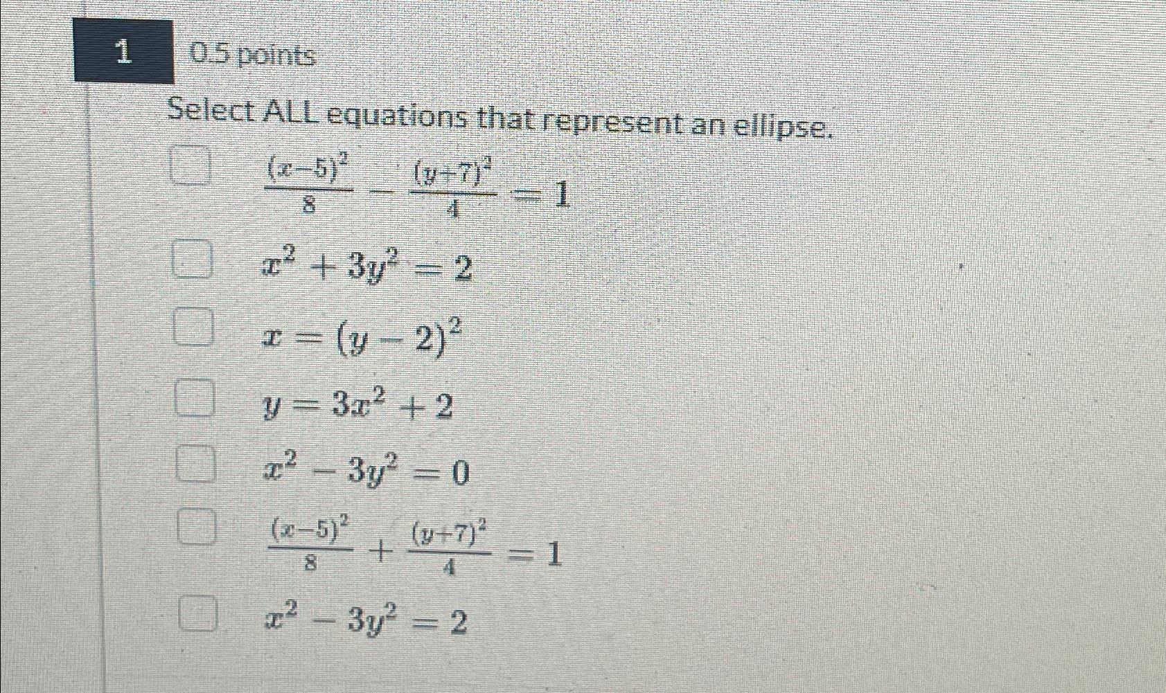 Solved 1 0.5 ﻿pointsSelect ALL equations that represent an | Chegg.com