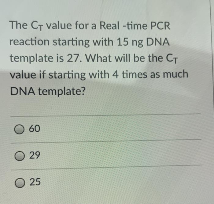 Solved The Ct value for a Real-time PCR reaction starting | Chegg.com