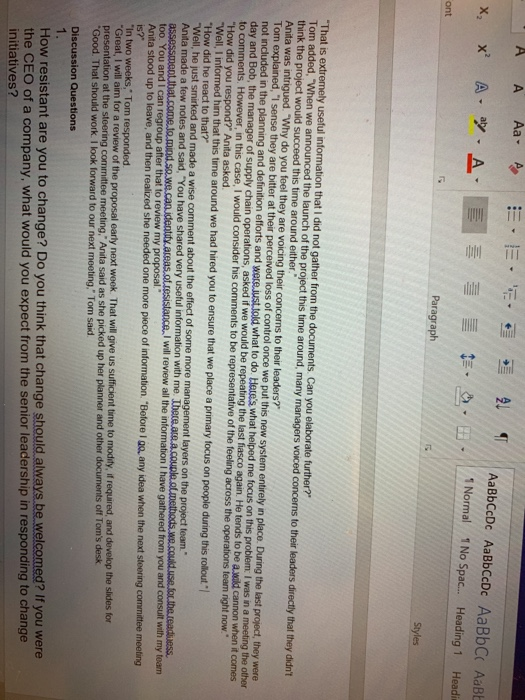 Solved Paragraph Styles Please Read the case study and | Chegg.com