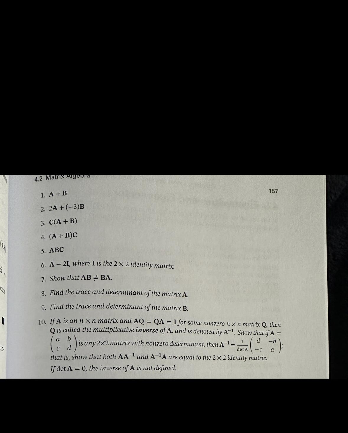 Solved 4.2 ﻿Matrix AlgeuraA+B1572A+(-3)BC(A+B)(A+B)CABCA-2I, | Chegg.com