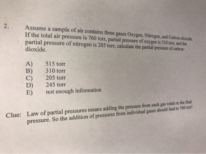 Solved 2. Assume a sample of air contains three gases | Chegg.com