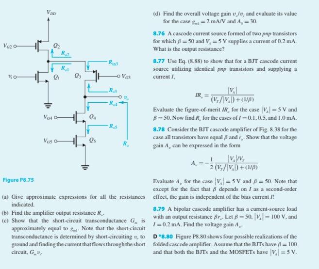 Solved *8.75 Figure P8.75 shows a folded-cascode CMOS | Chegg.com