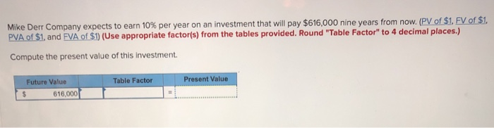 Solved Mike Derr Company expects to earn 10% per year on an | Chegg.com