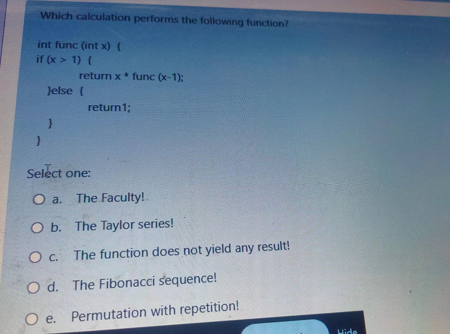 Solved Which calculation performs the following function?int | Chegg.com