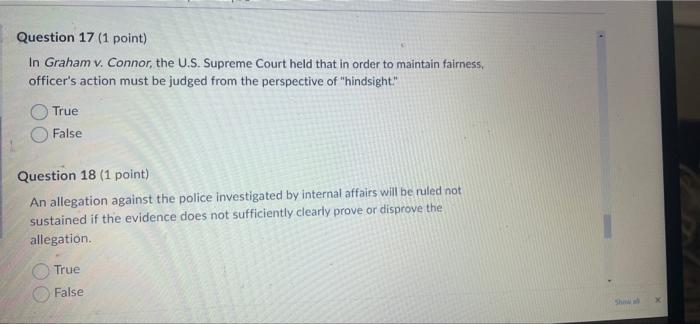 Solved Question 17 (1 point) In Graham v. Connor, the U.S. | Chegg.com