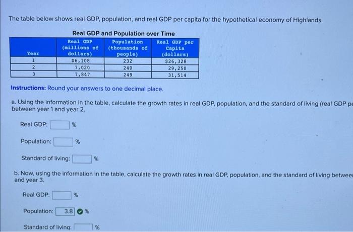 Solved The table below shows real GDP, population, and real | Chegg.com