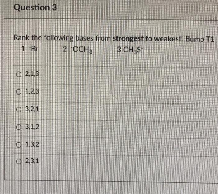 Solved Question 3 Rank the following bases from strongest to | Chegg.com