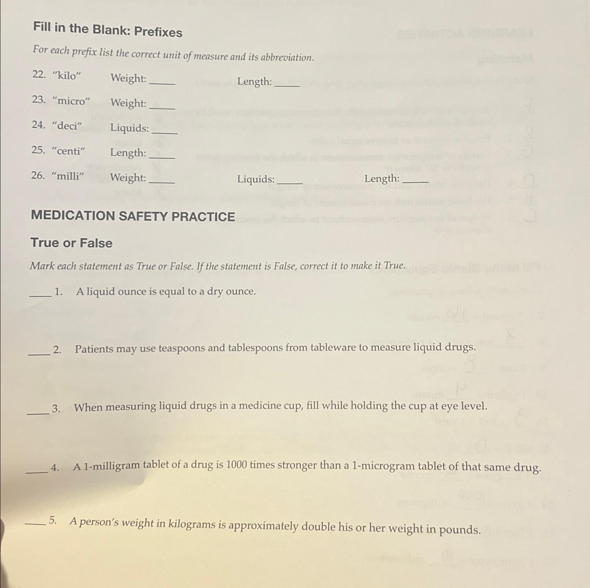 Solved Fill in the Blank: PrefixesFor each prefix list the | Chegg.com