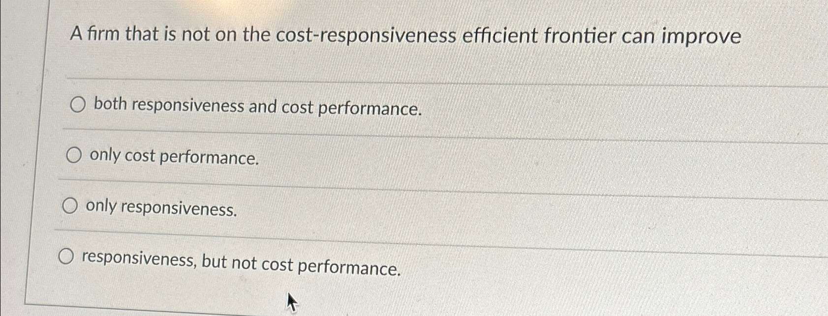 Solved A firm that is not on the cost-responsiveness | Chegg.com