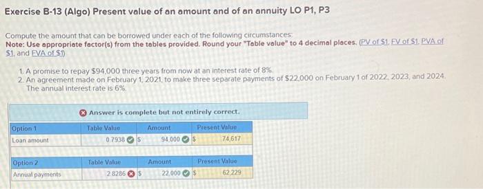 Solved Exercise B-13 (Algo) Present value of an amount and | Chegg.com