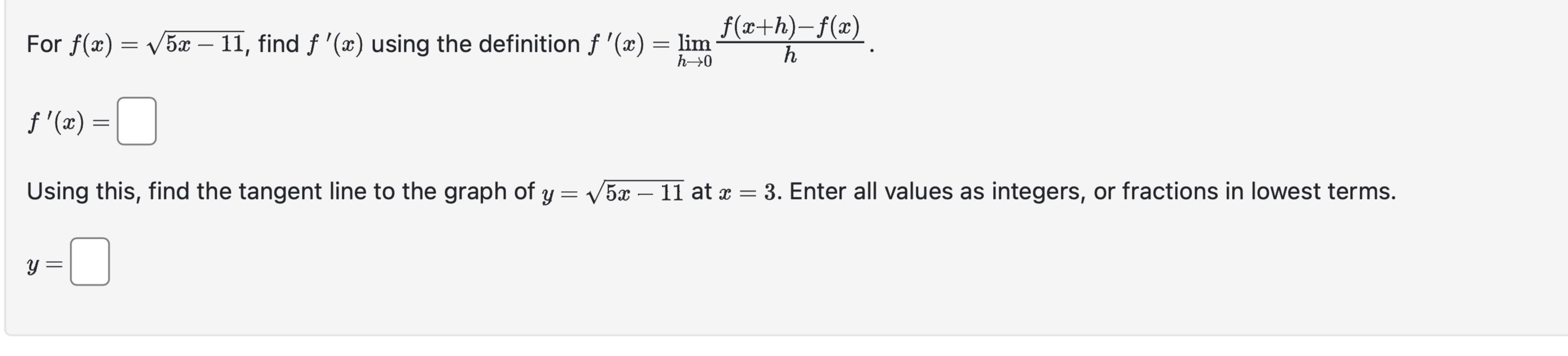 Solved For f(x)=5x-112, ﻿find f'(x) ﻿using the definition | Chegg.com